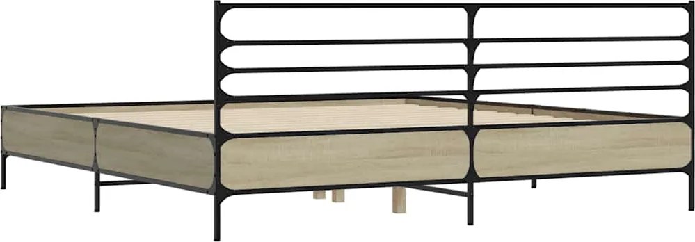 Rám postele dub sonoma 200 x 200 cm kompozitní dřevo a kov 3280063