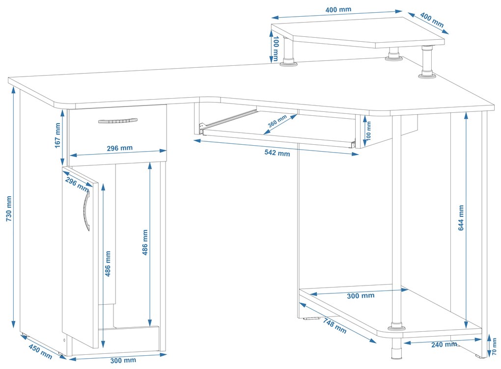 PC stůl ATLANT, rohový