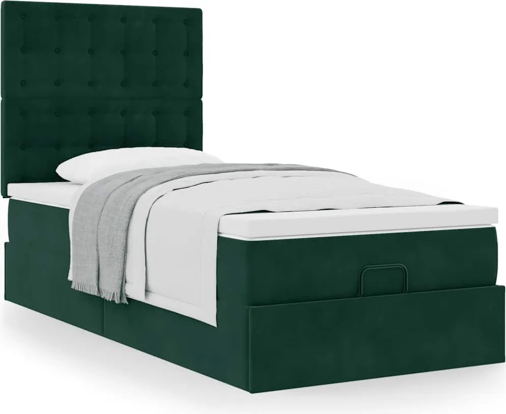 Osmanský rám postele s matracemi tmavě zelené 100x200cm samet 3313598