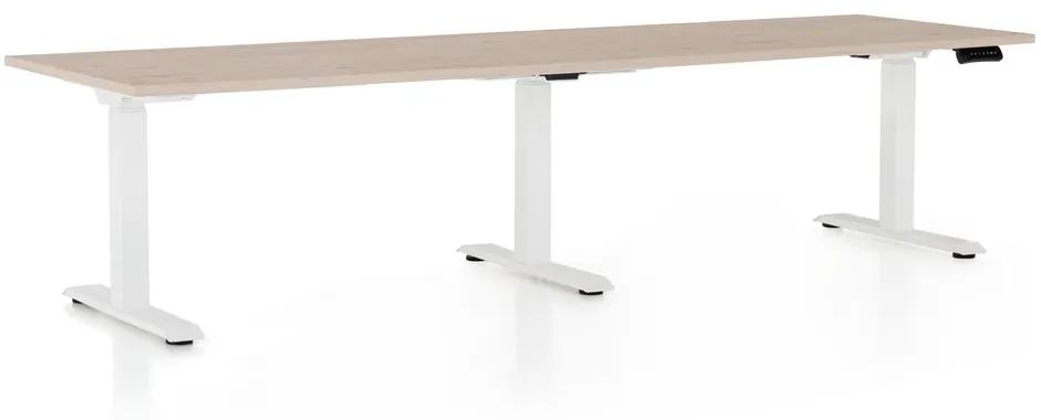 Výškově nastavitelný stůl OfficeTech Long, 260 x 80 cm, bílá podnož, dub