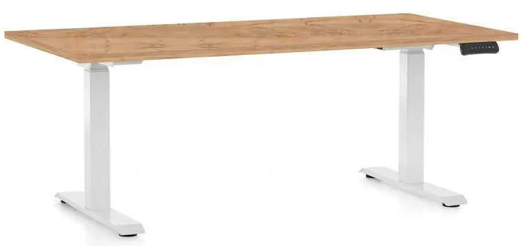 Výškově nastavitelný stůl OfficeTech D, 160 x 80 cm, bílá podnož, dub kraft