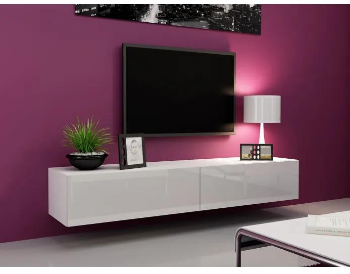 Televizní stolek 180 cm ASHTON - bílý / lesklý bílý