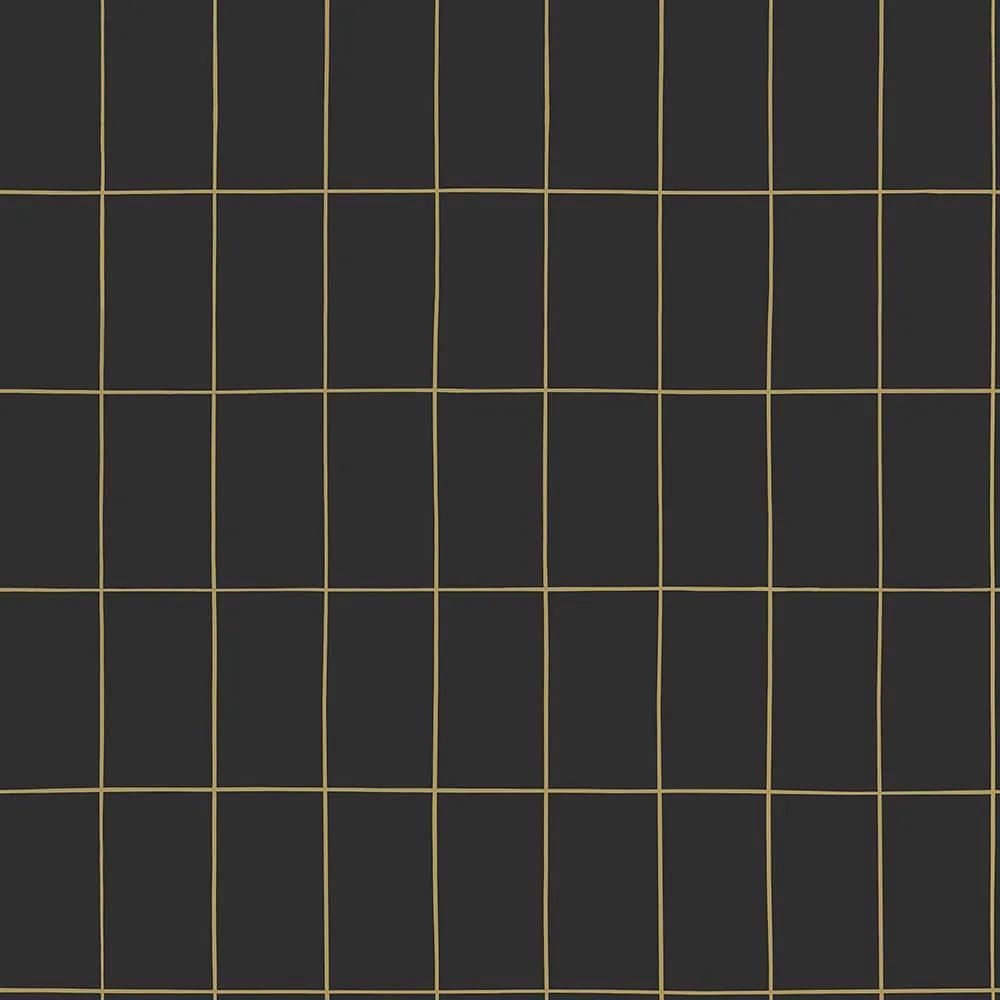 Černá vliesová tapeta, zlaté obrysy obdélníků 139132, Black & White, Esta