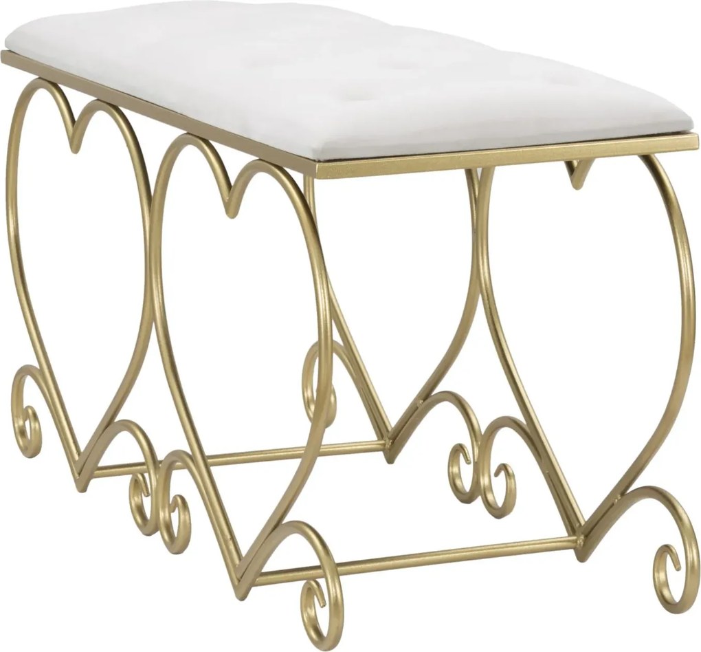 Lavice Heart 105 cm samet zlatá/krémová