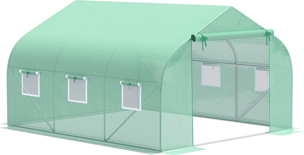 Fóliový skleník Outsunny Skleník 350x300x200 cm se sedlovou střechou ideální pro rajčata a rostliny