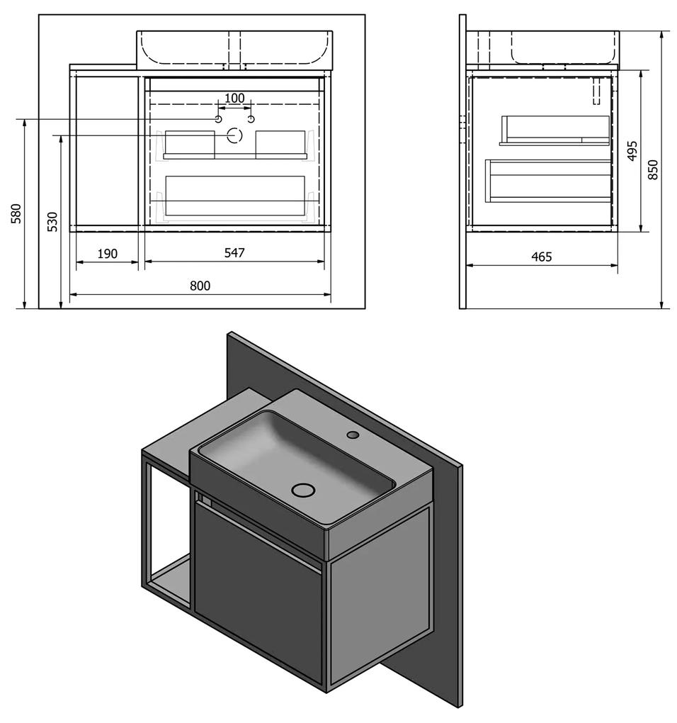 Sapho SKARA umyvadlová skříňka 80x49,5x46,5cm, černá mat/dub Collingwood - CG003-1919