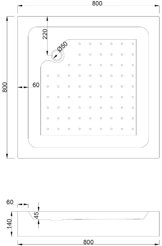 Mexen Rio, čtvercový sprchový kout s posuvnými dveřmi 80 x 80 cm, 5mm čiré sklo, černý profil + bílá vysoká sprchová vanička Rio, 860-080-080-70-00-4510