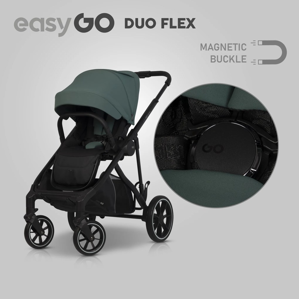 Sourozenecký kočárek EasyGo Duoflex Sage Green, 2 sportovní části, 2 hluboké vaničky