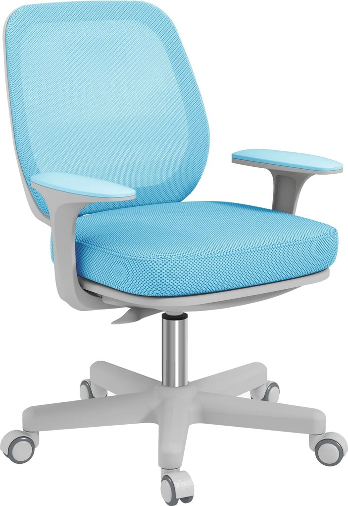 Ergonomická židle Vinsetto z prodyšného materiálu s 5 kolečky, nastavitelná kancelářská židle, 55x48x82.5-94.5 cm, modrá | Aosom