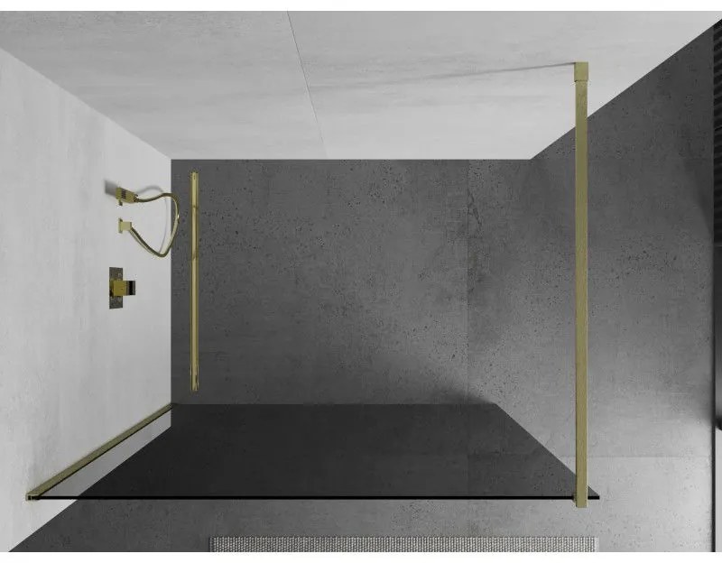 Mexen Kioto, sprchová zástěna Walk-In 110 x 200 cm, 8mm šedé sklo, zlatý matný profil, 800-110-101-55-40
