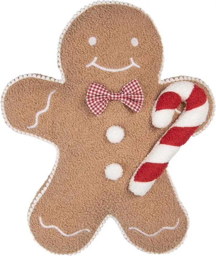 Hnědý dekorační polštář ve tvaru perníčka Gingerbread - 40*48*4 cm
