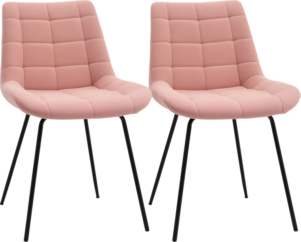HOMCOM Sada 2 Jídelních Židlí - Čalouněné Růžové Židle s Opěrkou, Sametový Potah, Retro Design, Ocelové Nohy, 50 x 61 x 79 cm | Aosom