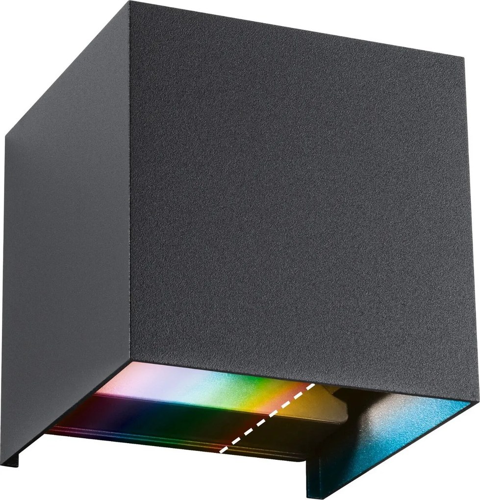 P 94847 Domovní LED venkovní nástěnné svítidlo Smart Home Zigbee Cybo IP44 hranaté 100x100mm RGBW 2x2,5W 230V antracit hliník - PAULMANN