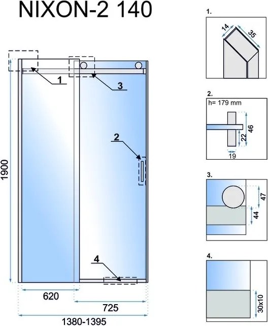 Rea - NIXON posuvné sprchové dveře, levé, chrom, 140 x 190 cm, REA-K5006