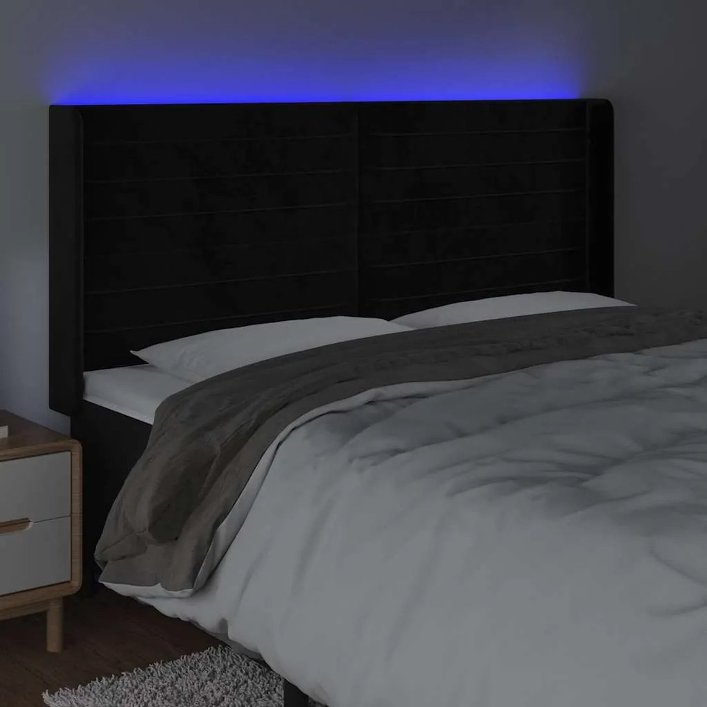 Čelo postele s LED černé 203 x 16 x 118/128 cm samet 3124256