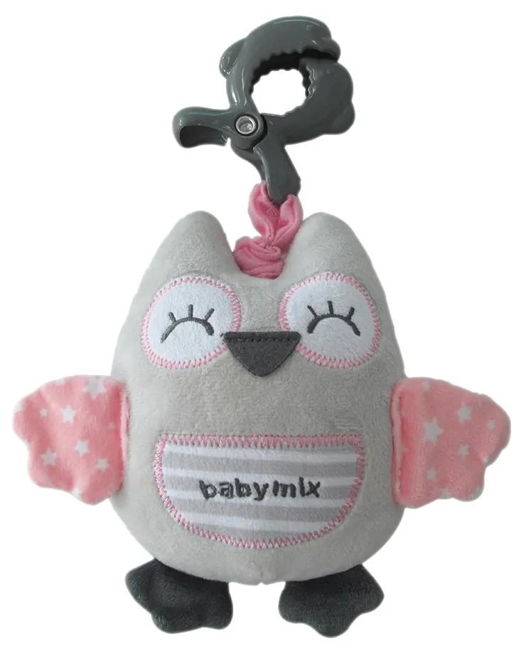 BABY MIX Edukační hrající plyšová hračka s klipem Baby Mix sova růžová