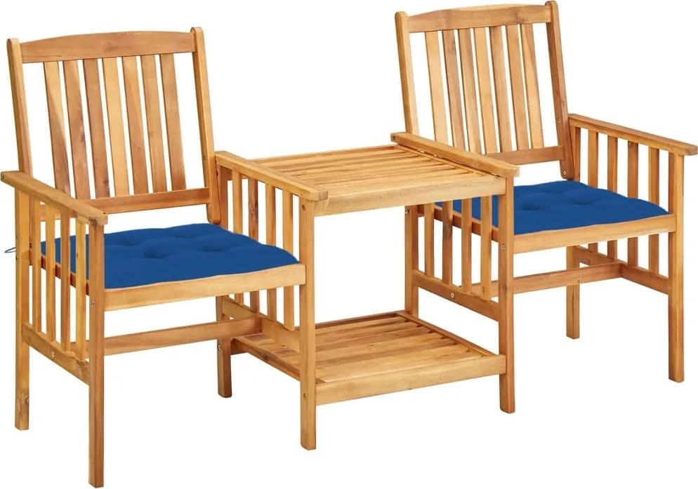 vidaXL Zahradní židle s čajovým stolkem a poduškami masivní akácie [3061294] Barva: krémová