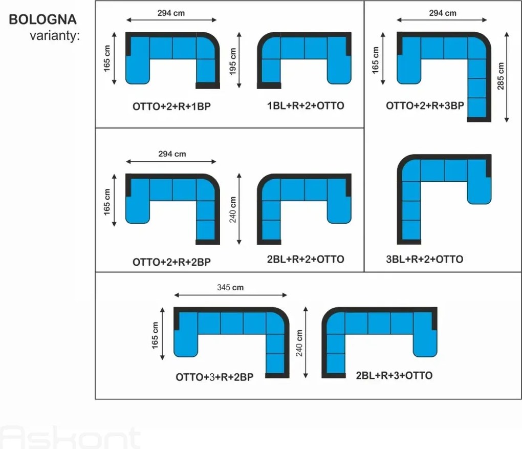 ASKONT Bologna Kožená sedací souprava rohová do U S rozkládáním / bez rozkládání