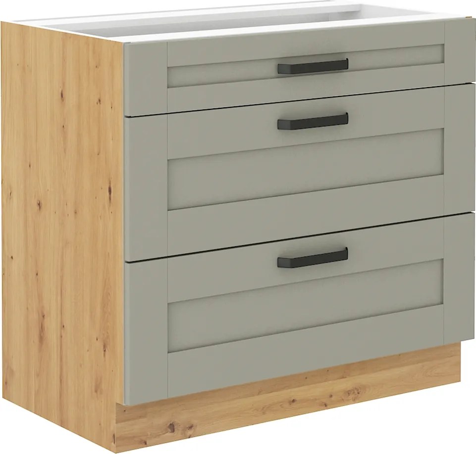 Kuchyňská linka LUNA sa | 120 + 230 cm | PREMIUM BOX zásuvky | UNI dvířka | artisan/světle šedá