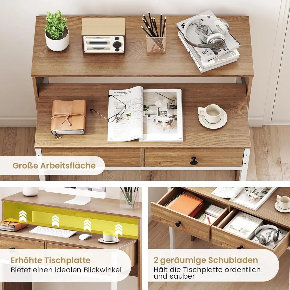 Costway Rozkládací stůl malý s 2 zásuvkami a kolečky – 100 × 63 × 88 cm