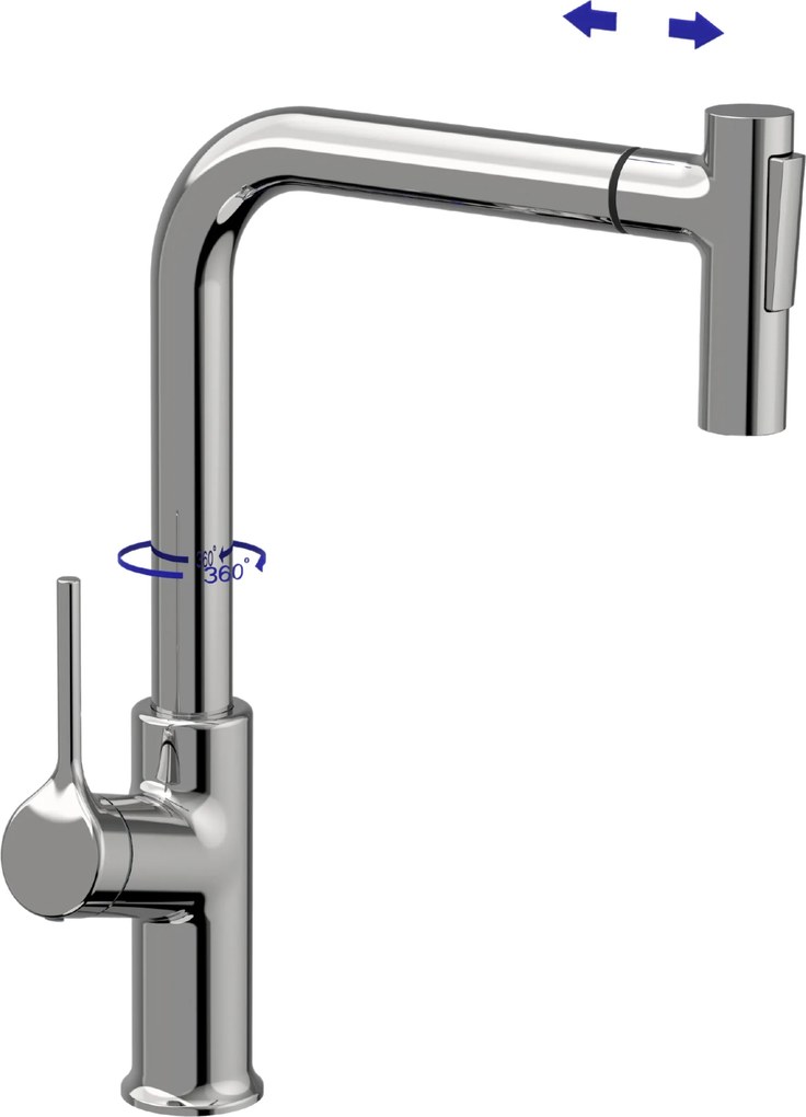 Invena Farsala, vysoká dřezová baterie s 2-funkční výsuvnou výlevkou h-369, chromová, INV-BZ-40-L01-S