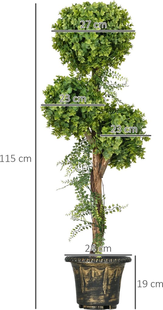 Umělý bobkový strom HOMCOM s 3 koulemi a cementovým květináčem, Vnitřní a venkovní, Výška 115 cm | Aosom