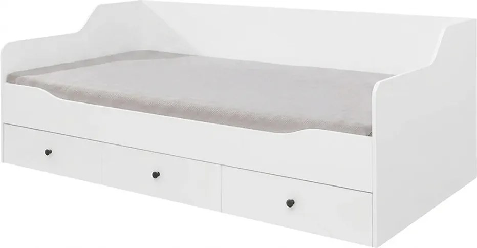 BERGEN | postel jednolůžko BE13 | 90x200 cm | de zásuvkami | bílá mat/bílá lesk