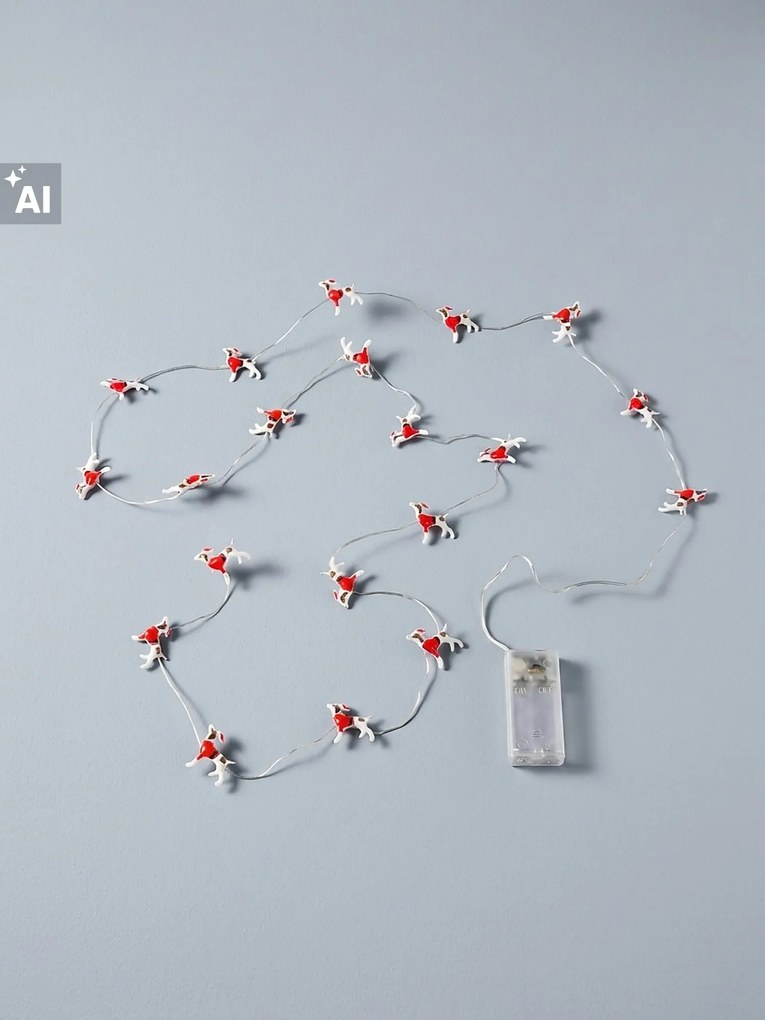 Sinsay - Vánoční LED světýlka s motivem psů v kostýmech Santa Clause - červená