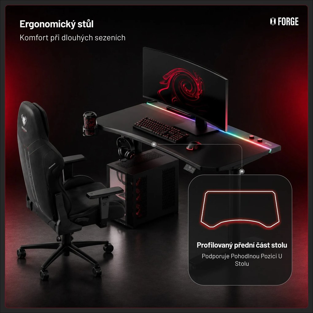 Elektrický herní stůl RGB s držáky, černý, 140 cm: Diablo X-Forge 1400