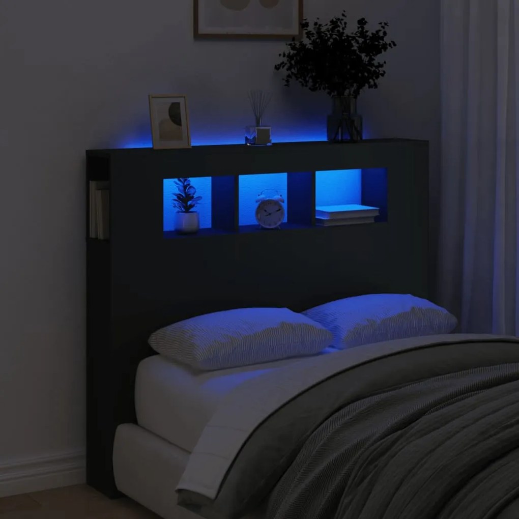 Čelo postele s LED černé 120 x 18,5 x 103,5 cm kompozitní dřevo