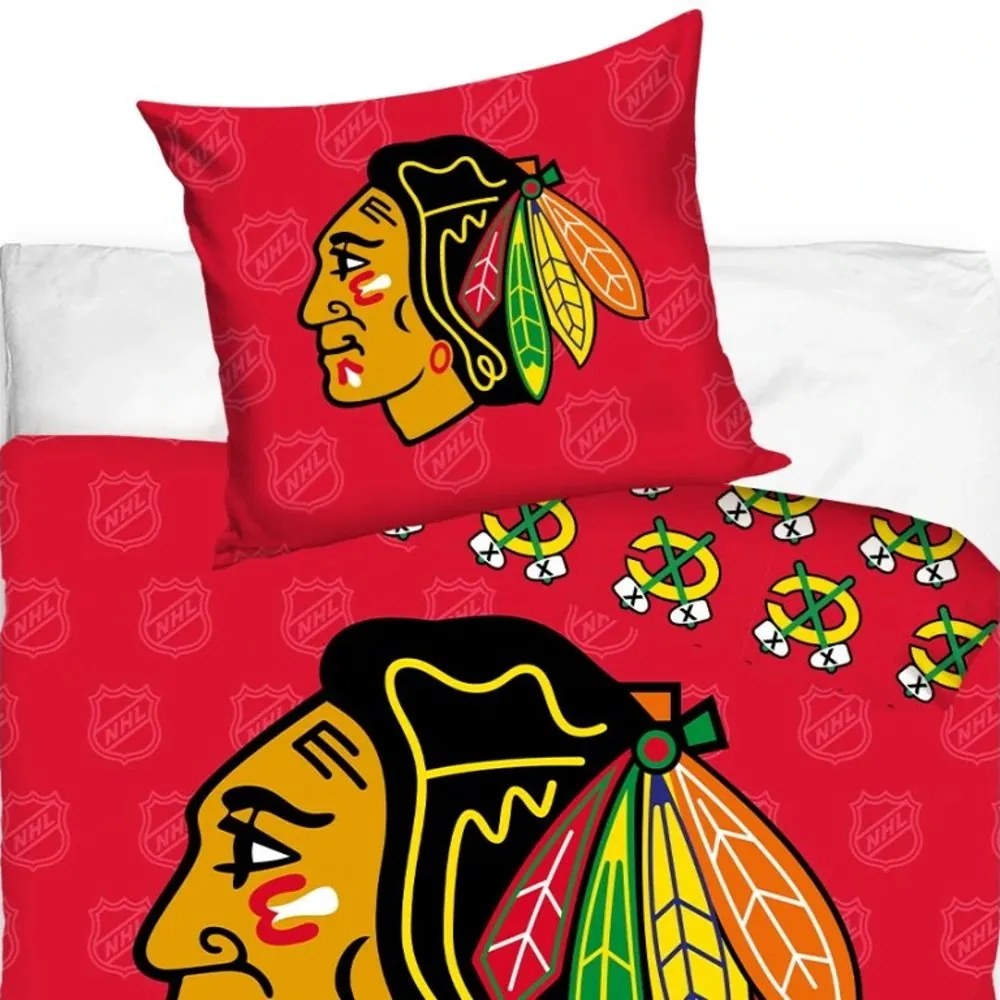 Hokejové ložní povlečení NHL Chicago Blackhawks - motiv Shields - 100% bavlna renforcé - 70 x 90 cm + 140 x 200 cm