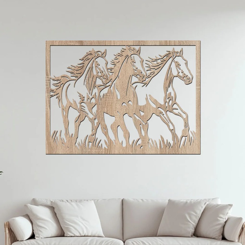 dřevo života Dřevěný obraz 3 koní Rozměry (cm): 60x44, Zvolte barvu dekoru: Dub Sonoma