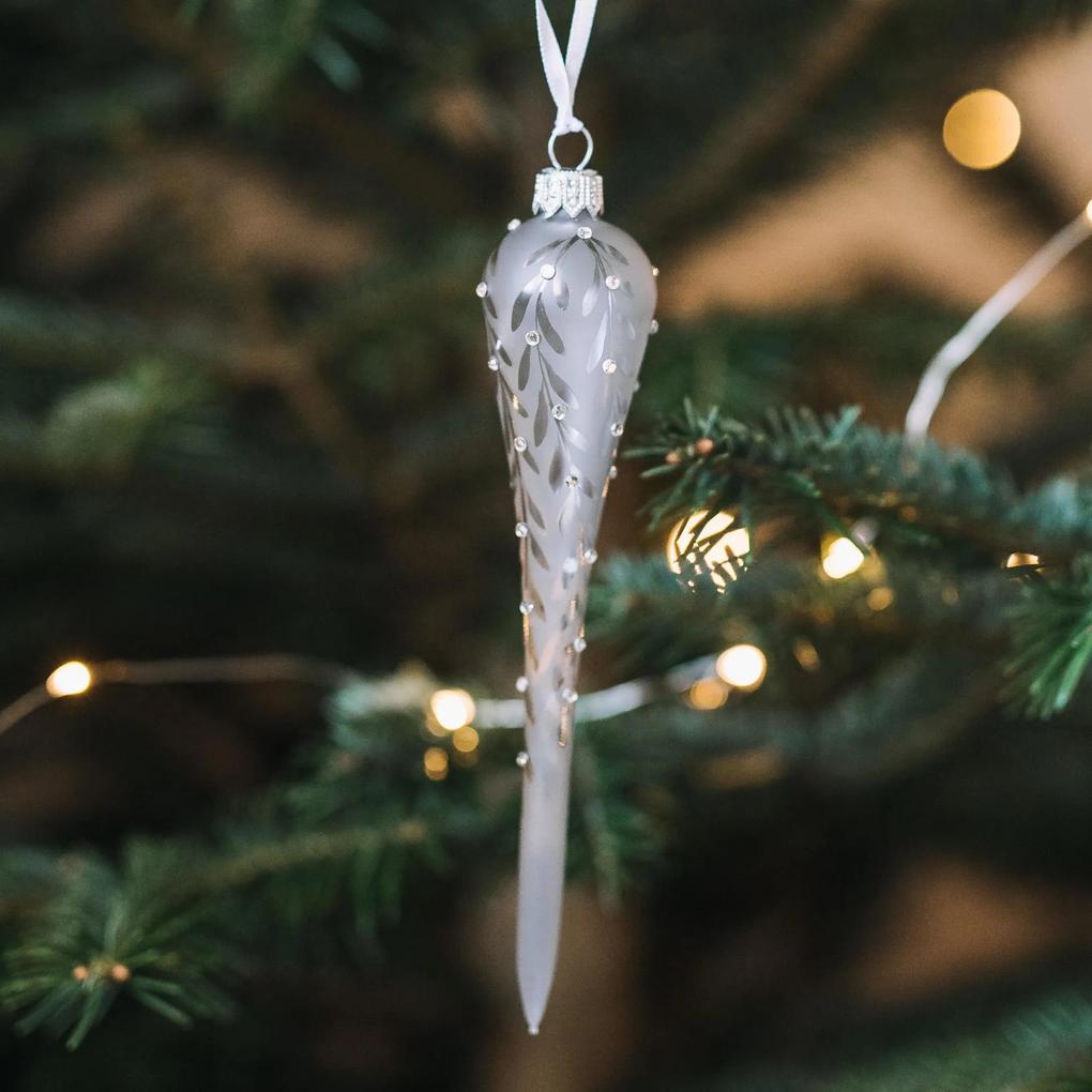 GLASSOR Skleněná vánoční ozdoba Leaves Matt grey - rampouch, šedá barva, sklo