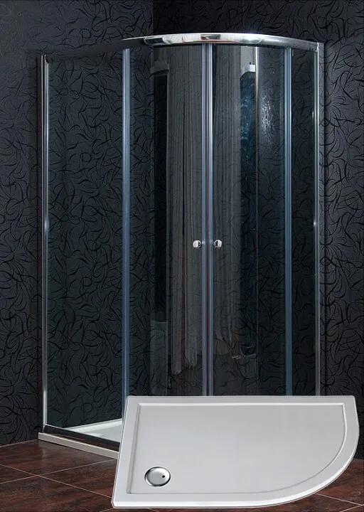 ARTTEC Sprchový kout čtvrtkruhový KLASIK 100 x 80 cm chinchilla sklo s vaničkou z litého mramoru STONE levé provedení