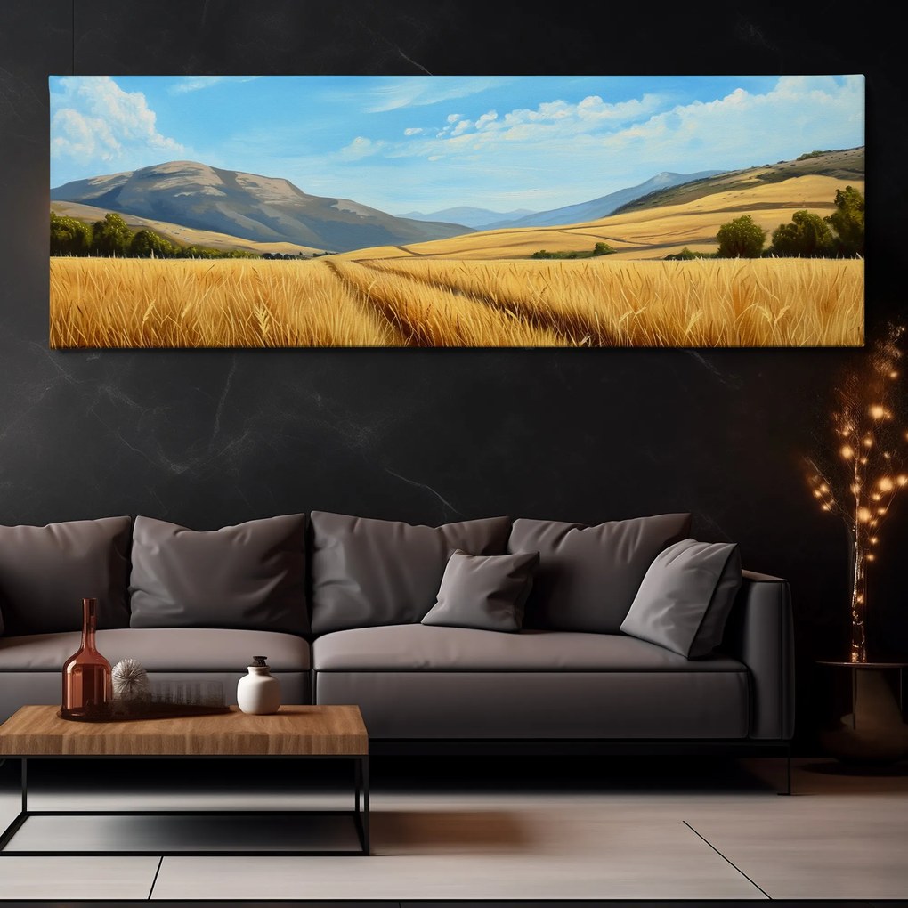 Obraz na plátně - Obilí zlátne a mraky plují FeelHappy.cz Velikost obrazu: 180 x 60 cm