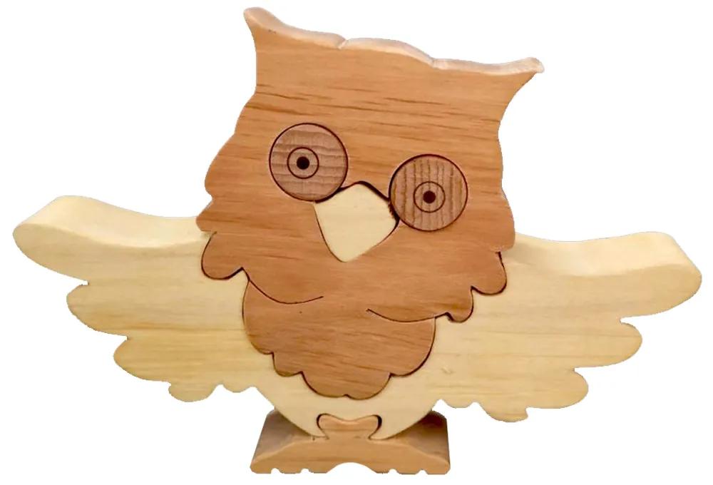 AMADEA Dřevěné puzzle sova, masivní dřevo dvou druhů dřevin, 18x13 cm