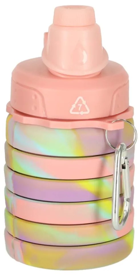 Creative Corner Láhev na vodu bidon silikonová skládací s rukojetí sportovní 500ml duhová