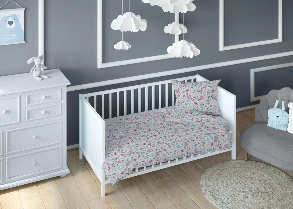Bavlněné povlečení 160x200 doggies aloha šedé dětské na zip 3709 D KARO Dreamland
