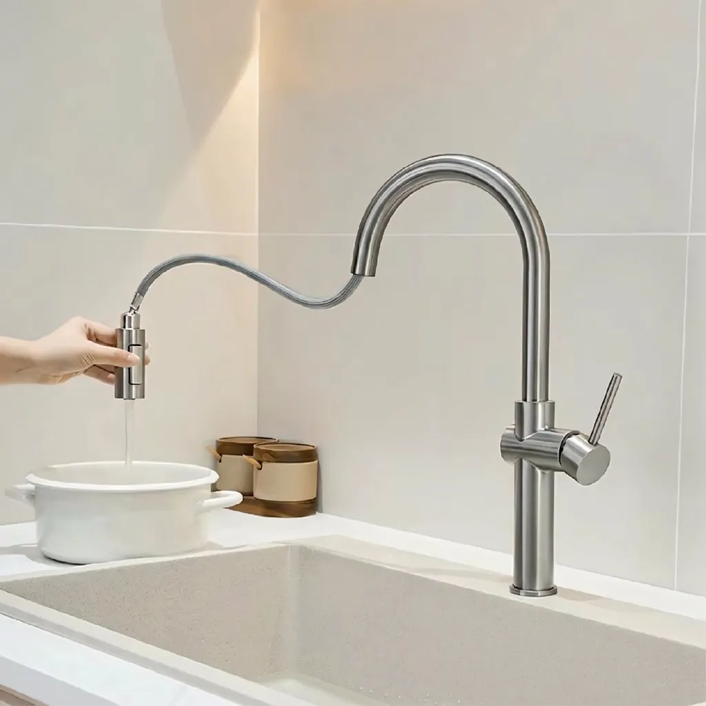 Rea Fresh High, kuchyňská baterie s výsuvnou sprškou, broušená ocel, REA-B6330