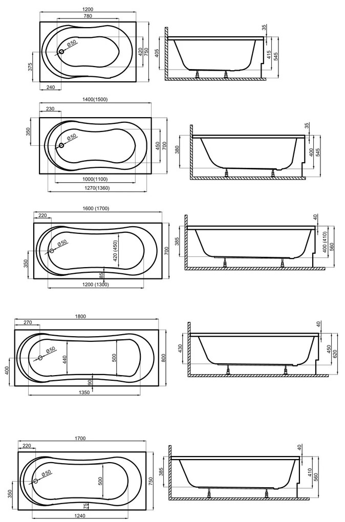 Polimat Gracie 180x80 akrylátová vana