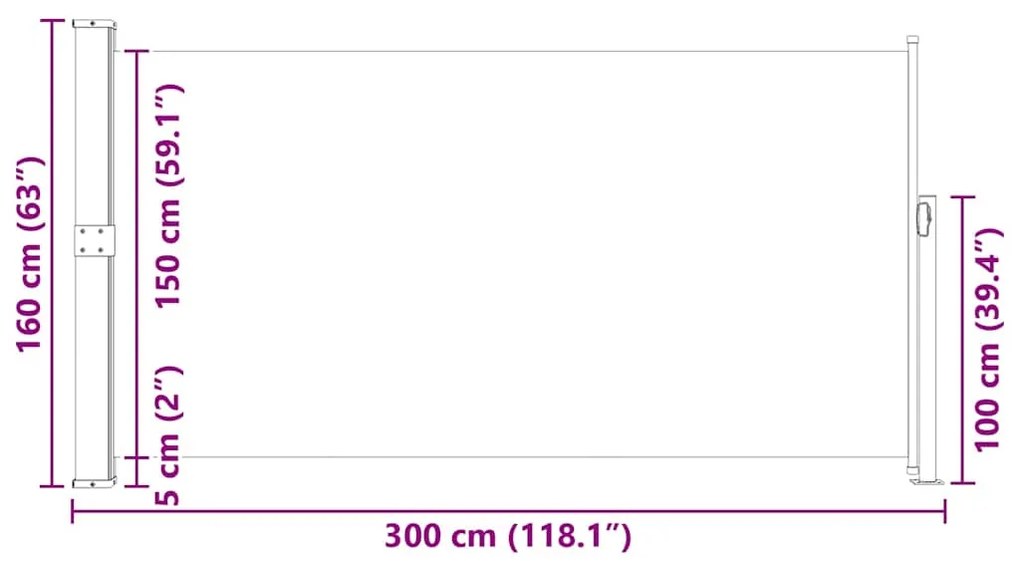 vidaXL Marketos Boční markýza na terasu 160 x 300 cm červená