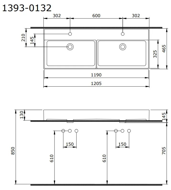 BOCCHI Milano - Dvojumyvadlo 1200x465 mm, s přepadem, bílá lesklá