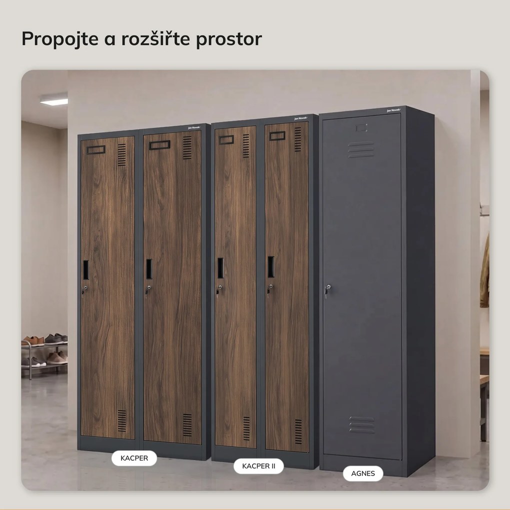 Dvoukomorová zaměstnanecká skříňka antracitová, ořech, 600x1800x500 mm: KACPER II Eco Design