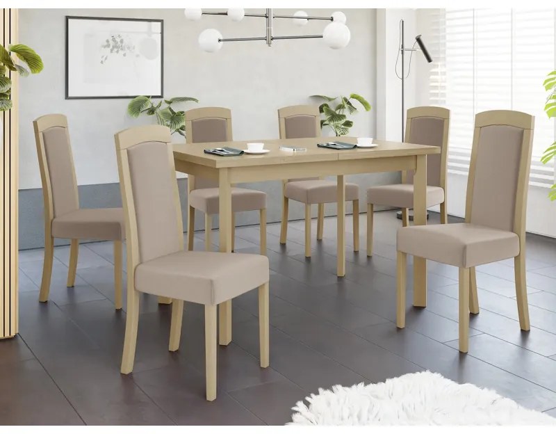 Rozkládací stůl se 6 židlemi - AL26, Barva dřeva: sonoma-L, Potah: Paros 2