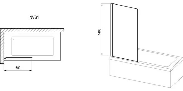 Ravak Nexty Vanová zástěna 80 cm, ALU lesk+transparent NVS1-80 7O840C00Z1