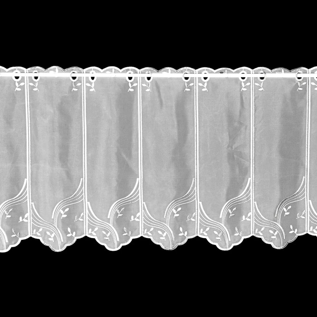Forbyt voálová vitrážová záclona 97806 šedá výšivka s bordurou, bílá, výška 35cm (v metráži)