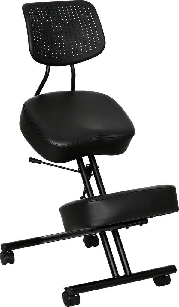 HOMCOM ergonomická klekačka s opěradlem a kolečky, černá