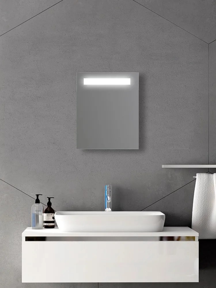 Amirro Zrcadlo na zeď chodbu do pokoje ložnice předsíně koupelny LUNA - 40 x 50 cm s LED podsvíceným pruhem 902-036
