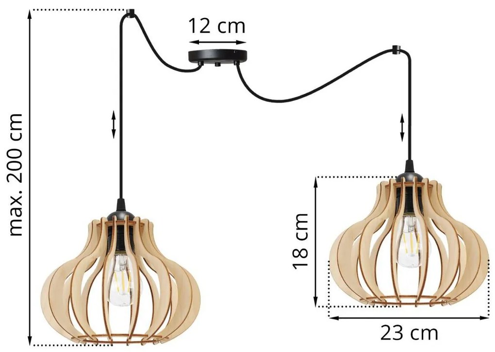 Závěsné svítidlo TIMBER SPIDER 3, 2x dřevěné stínítko