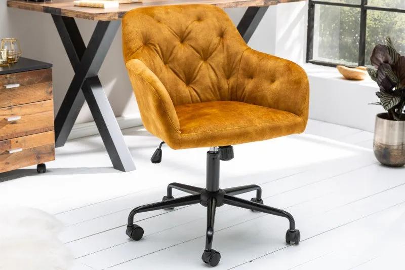 Moderní sametová kancelářská židle žlutá &ndash; Titis II